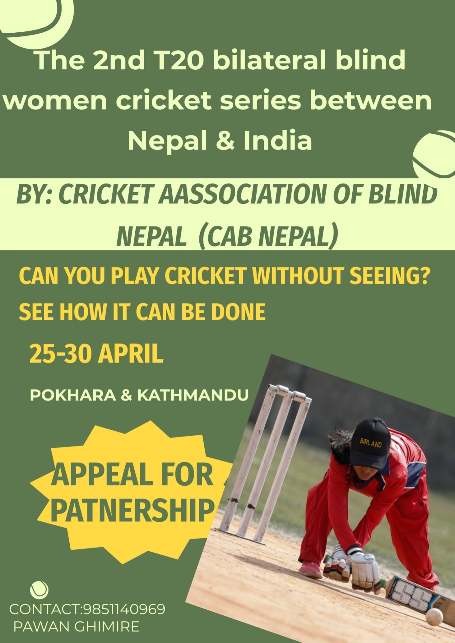 Appeal for partnership - Cricket Association of the Blind - Nepal